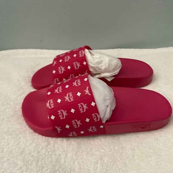 MCM | Shoes | Mcm Womens Logo Open Toe Rubber Slide Sandals In Fuchsia ...